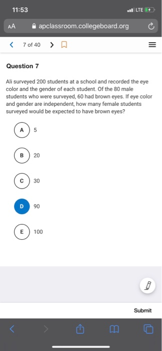Solved 11:53 AA apclassroom.collegeboard.org C 7 of 40 > | Chegg.com Solved 11:53 AA apclassroom.collegeboard.org C 7 of 40 > | Chegg.com
