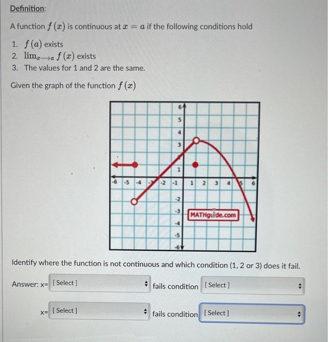 Solved Definition: A function f(x) is continuous at x=a if | Chegg.com