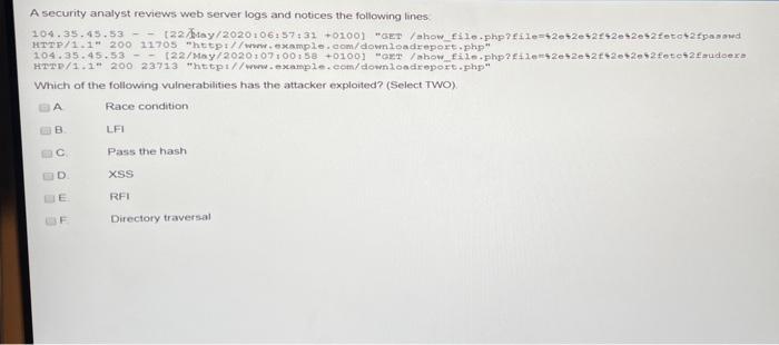 Solved A security analyst reviews web server logs and | Chegg.com