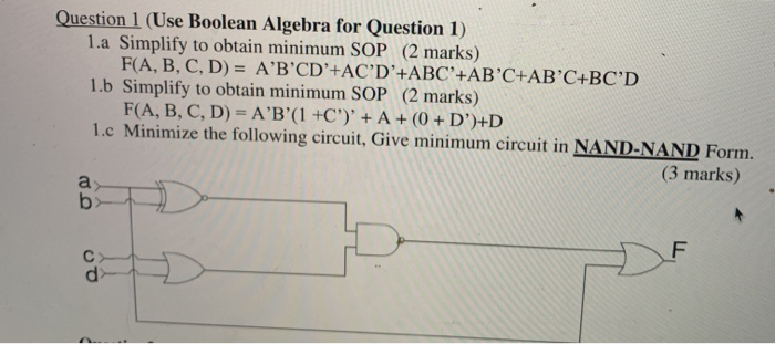 Solved Question 1 (Use Boolean Algebra for Question 1) 1.a | Chegg.com