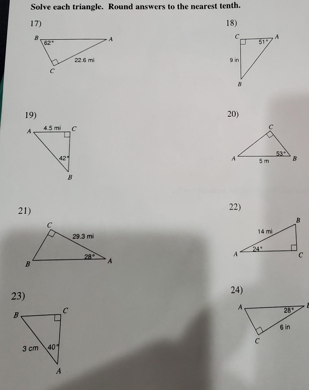 Solved Solve each triangle. Round answers to the nearest | Chegg.com