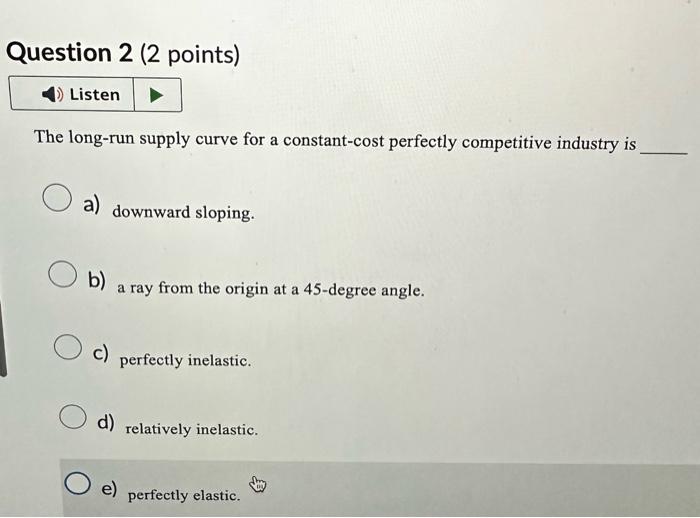 Solved The long-run supply curve for a constant-cost | Chegg.com