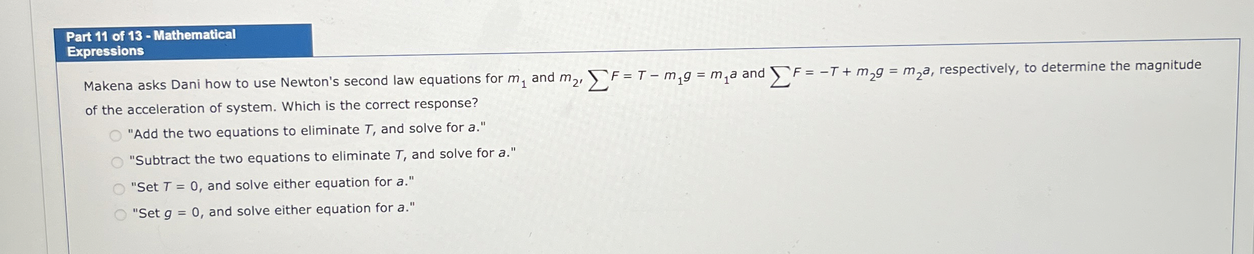 Solved Part 11 ﻿of 13 - ﻿MathematicalExpressionsMakena asks | Chegg.com