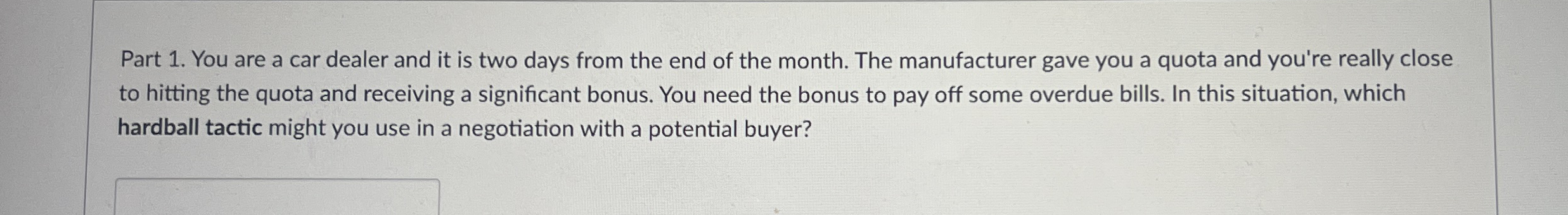 Solved Part 1. ﻿You are a car dealer and it is two days from | Chegg.com