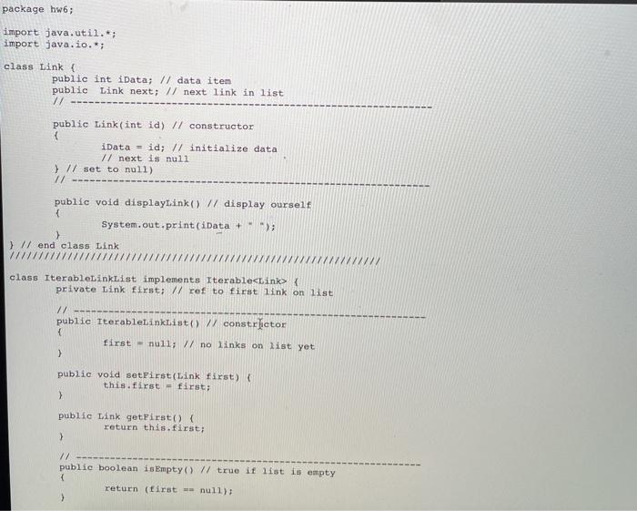 Solved Problem 2 Iterable Linked List Class (40') | Chegg.com Solved Problem 2 Iterable Linked List Class (40') | Chegg.com