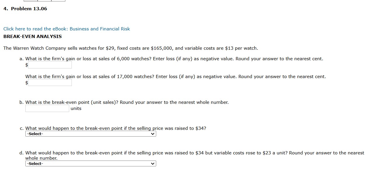 Solved 4. ﻿Problem 13.06Click here to read the eBook: | Chegg.com