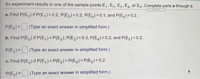 Solved ... An experiment results in one of the sample points | Chegg.com