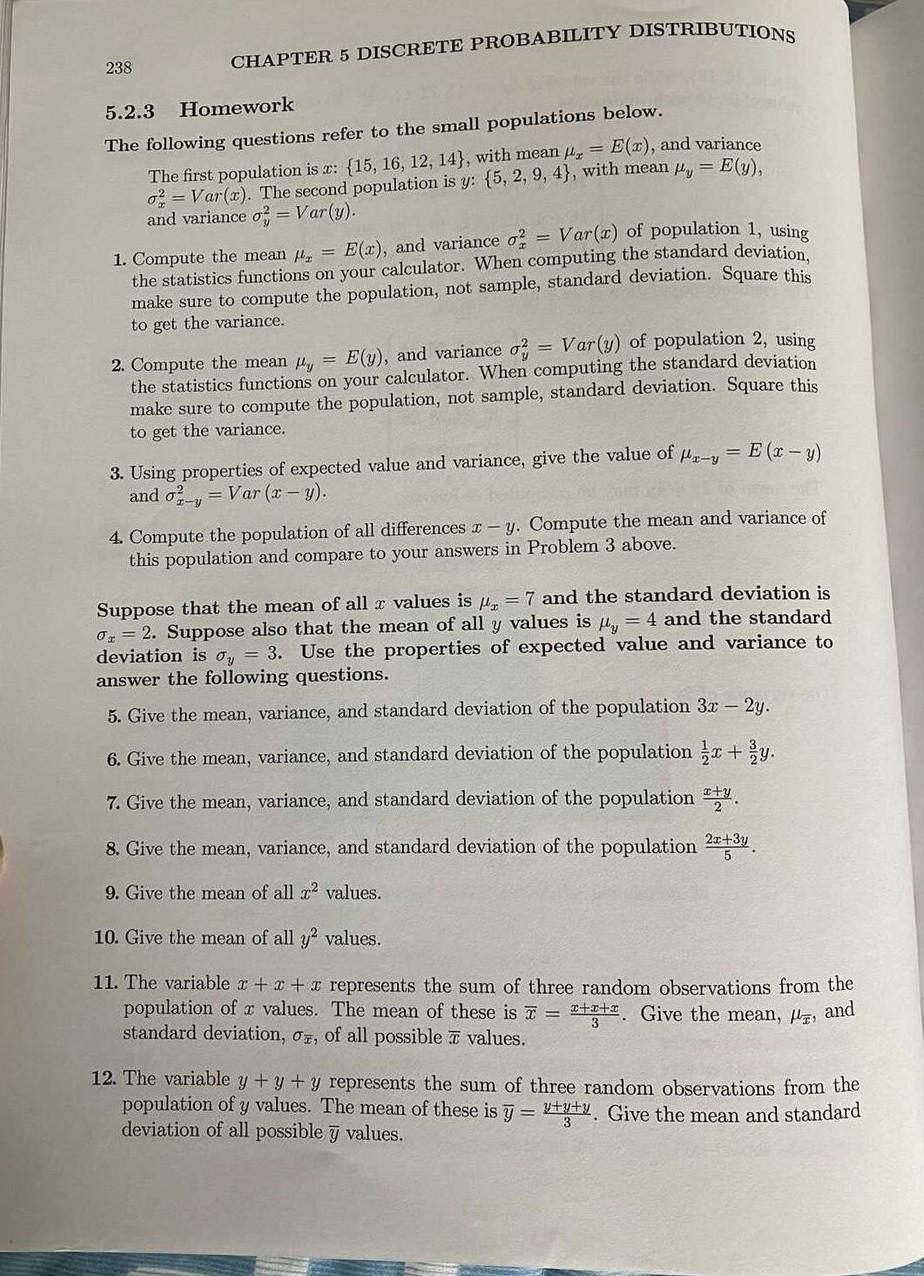 Solved 238 CHAPTER 5 DISCRETE PROBABILITY DISTRIBUTIONS | Chegg.com