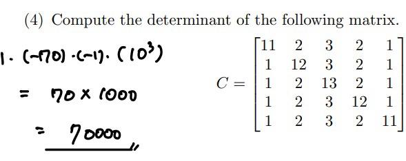Solved (4) Compute the determinant of the following matrix. | Chegg.com