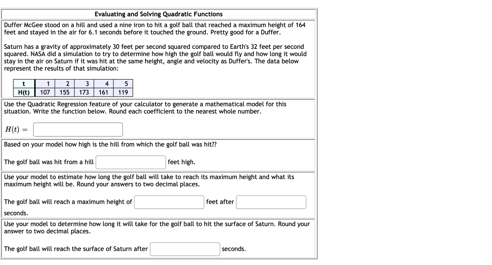 Solved Evaluating and Solving Quadratic FunctionsDuffer | Chegg.com