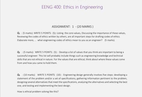 Solved EENG 400: Ethics in Engineering ASSIGNMENT: 1 - (20 | Chegg.com