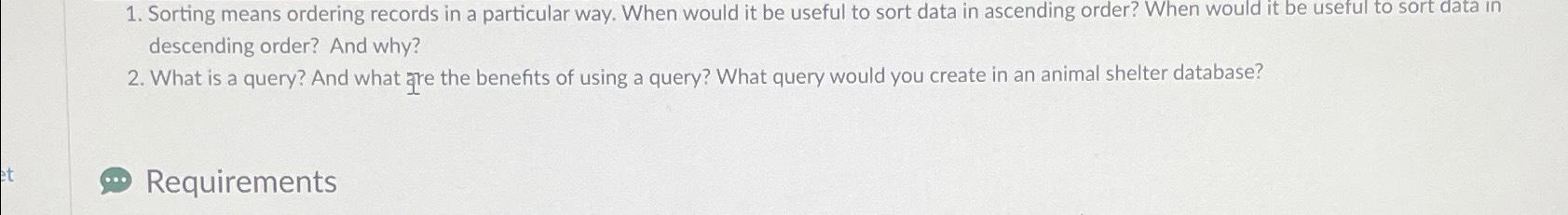Solved Sorting means ordering records in a particular way. | Chegg.com