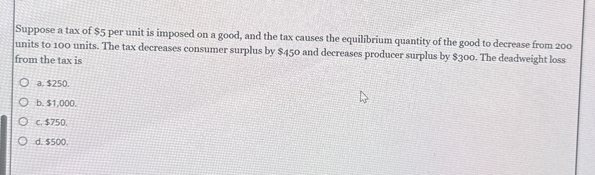 High Quality SOLUTION Suppose a tax of $5 ﻿per unit is imposed on a good, | Chegg.com