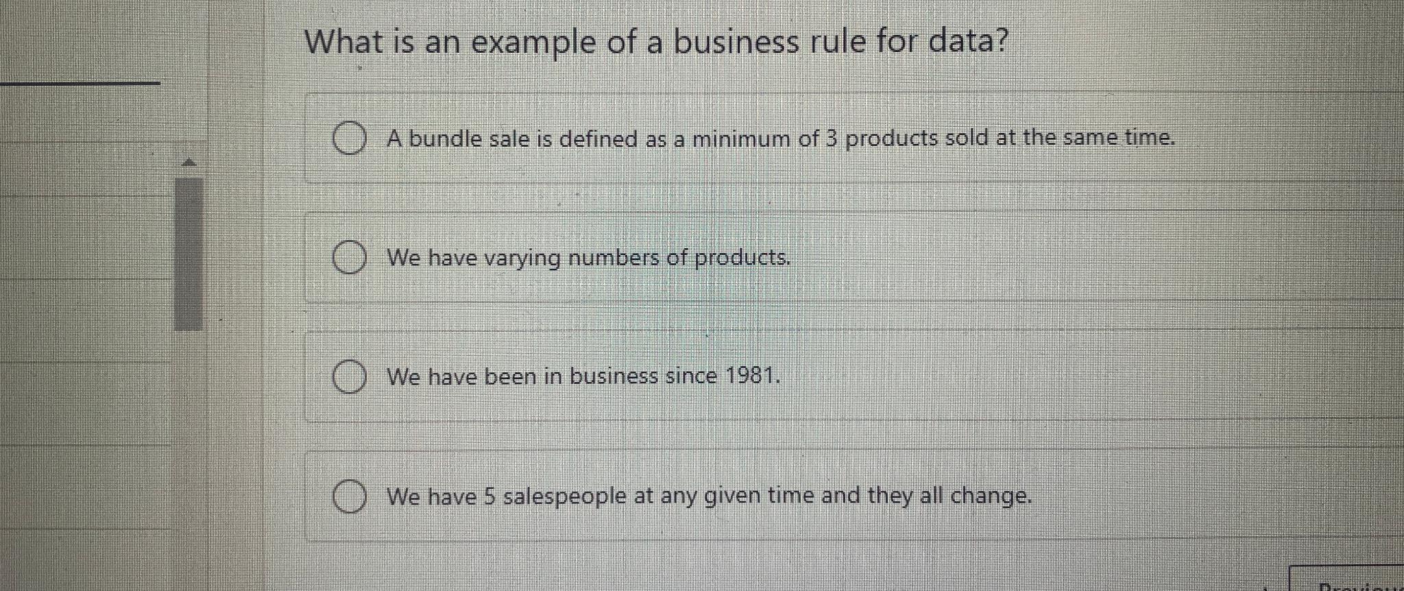 Solved What is an example of a business rule for data?A | Chegg.com