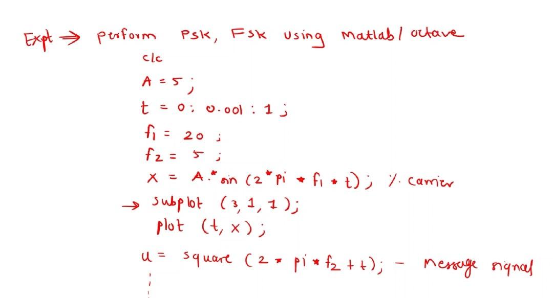 Solved Expt perform Psk, Esk using Matlab / octave clc AS t | Chegg.com