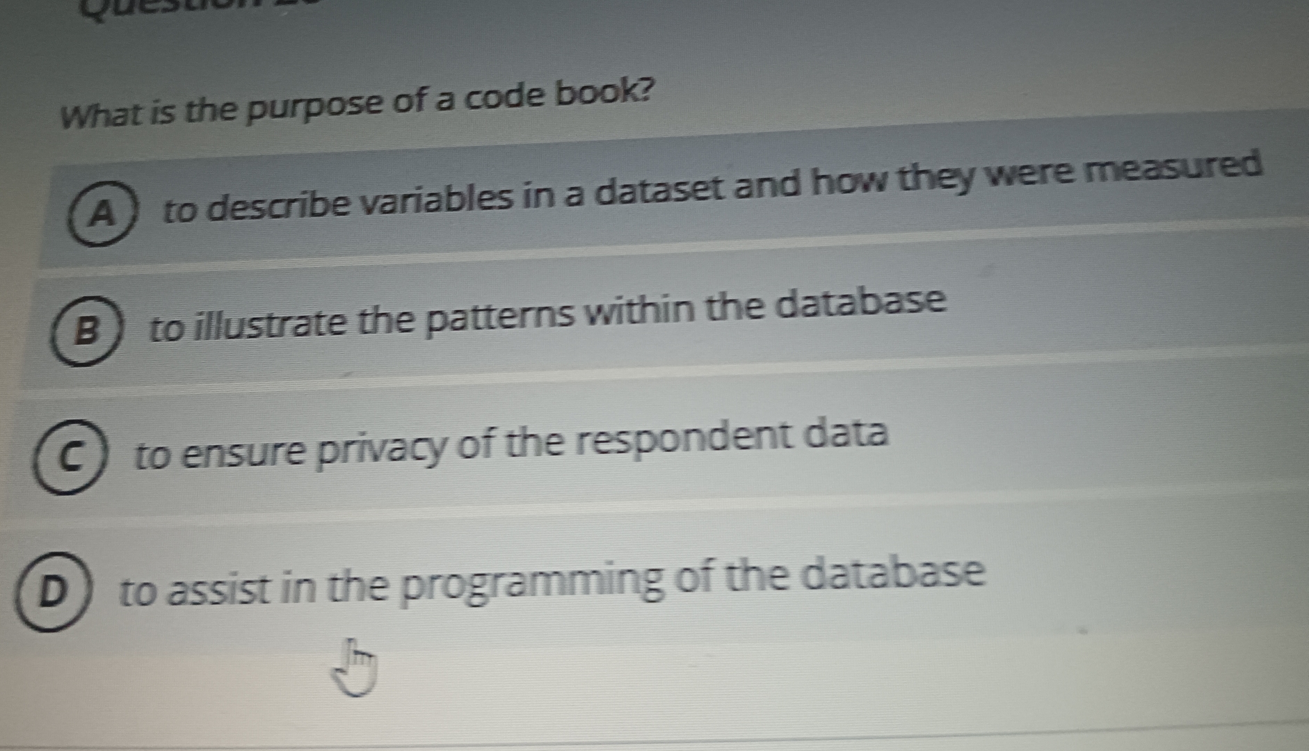 Solved What is the purpose of a code book?to describe | Chegg.com
