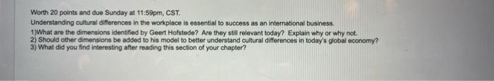 Solved Worth 20 points and due Sunday at 11:59pm, CST. | Chegg.com