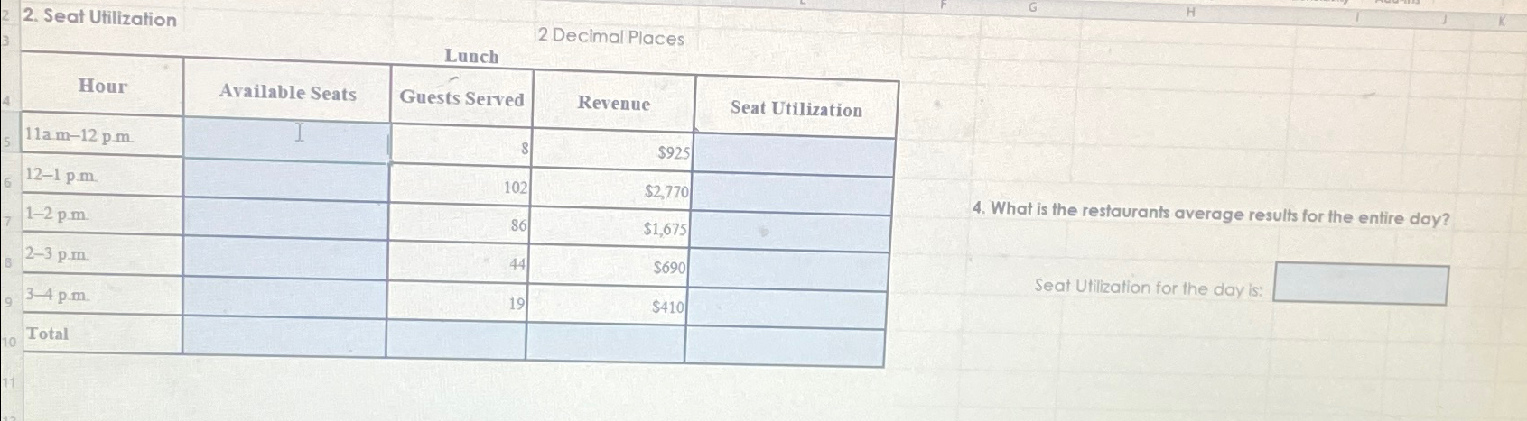 Seat Utilization2 ﻿Decimal | Chegg.com