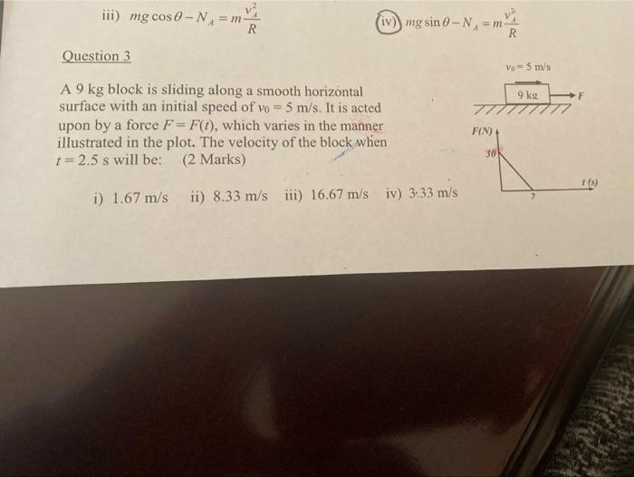 Solved v iii) mg cose-N= m- (iv) mg sin 0 - N = m R Question | Chegg.com