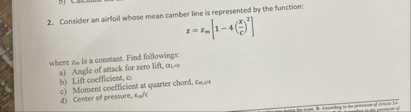 Solved Consider an airfoil whose mean camber line is | Chegg.com