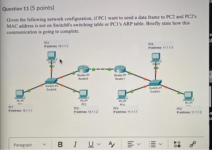 Solved Question 11 (5 points) Given the following network | Chegg.com