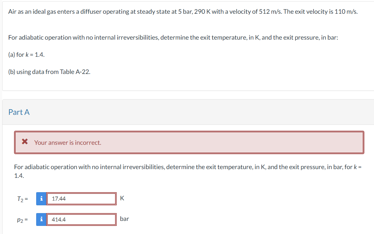 Solved Air as an ﻿ideal gas enters a diffuser operating at | Chegg.com