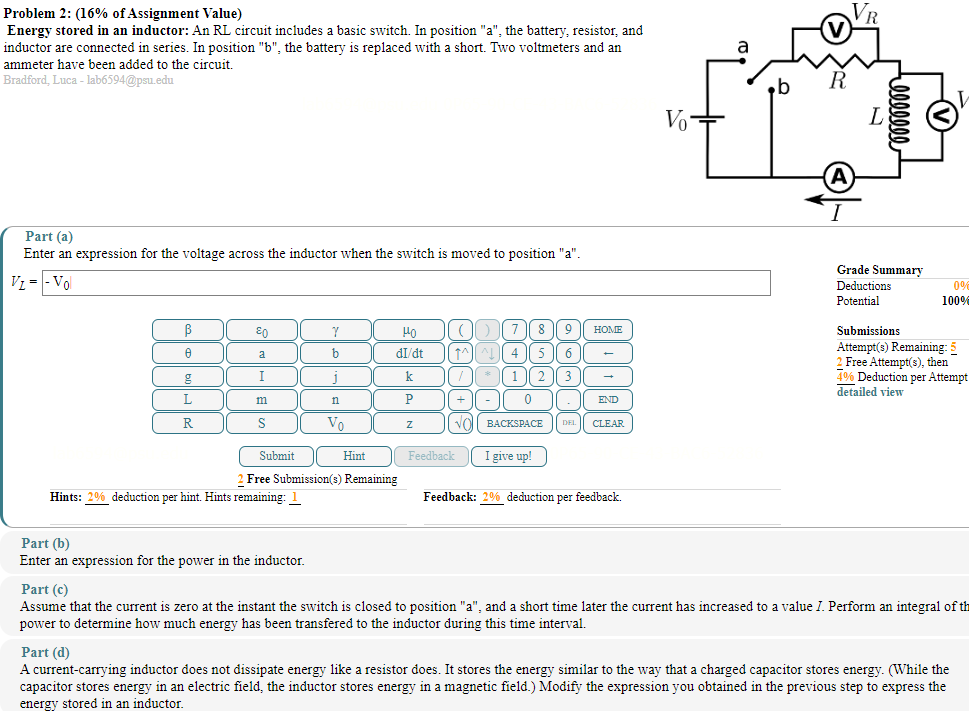 Solved Problem 2: (16\% ﻿of Assignment Value)Energy stored | Chegg.com