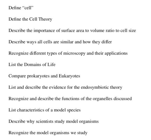 Solved Define "cell" Define the Cell Theory Describe the | Chegg.com