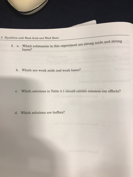 Solved 5. Equilibria with Weak Acids and Weak Bases 2. a. | Chegg.com