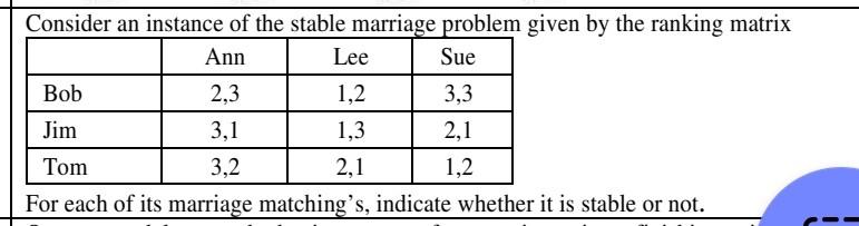 Solved For each of its marriage matching's, indicate whether | Chegg.com