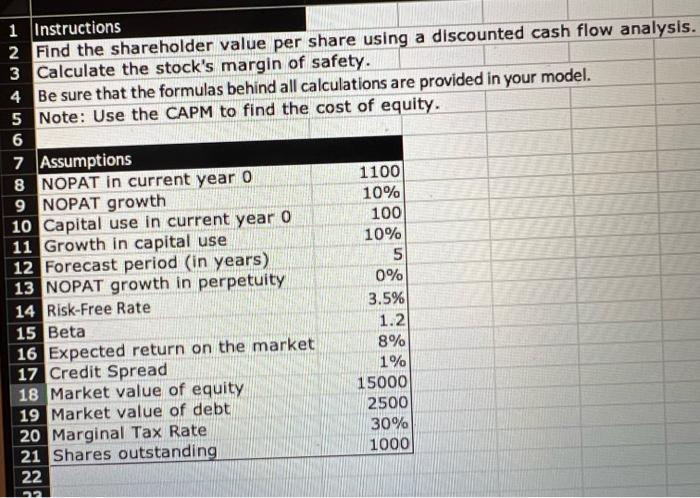 Solved 1 Instructions 2 Find the shareholder value per share | Chegg.com