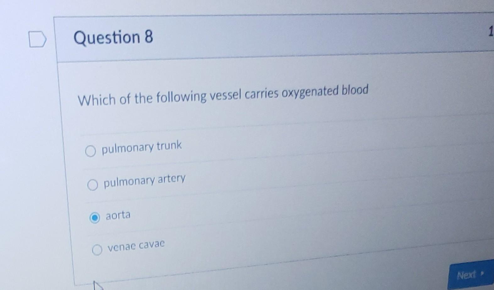 Solved 1 Question 8 Which of the following vessel carries | Chegg.com