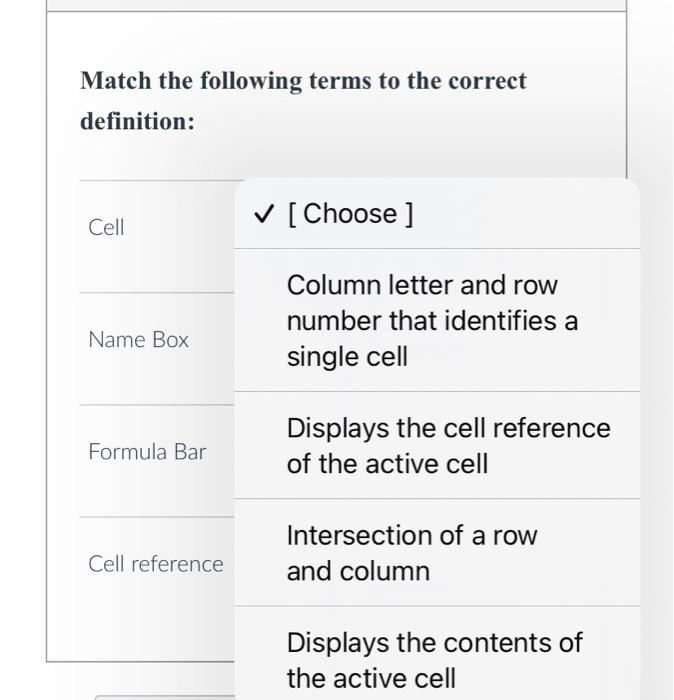 Solved Match the following terms to the correct definition: | Chegg.com