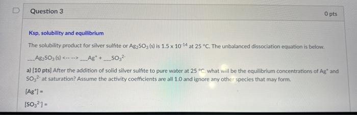 Solved Ksp, solubility and equilibrium The solubility | Chegg.com