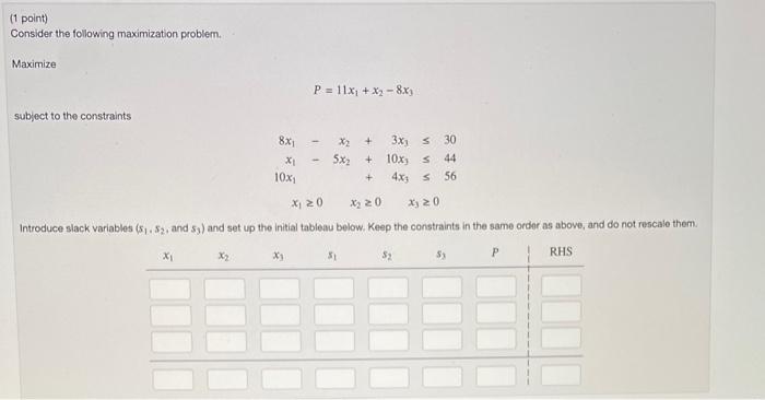 Solved (1 point) Consider the following maximization | Chegg.com
