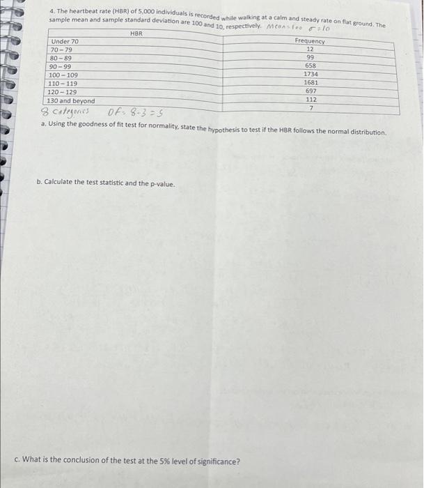 Solved 4. The heartbeat rate (HBR) of 5,000 individuals is | Chegg.com