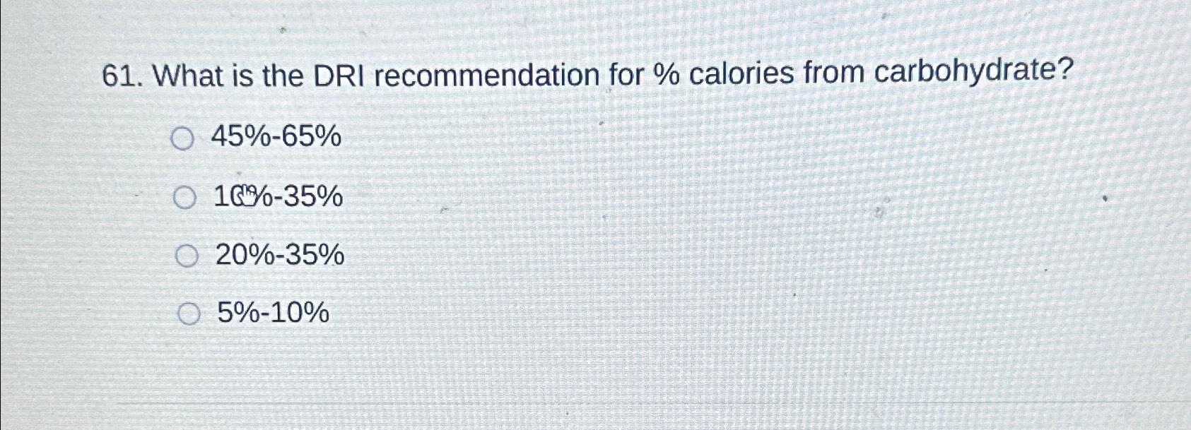 Solved What is the DRI recommendation for % ﻿calories from | Chegg.com