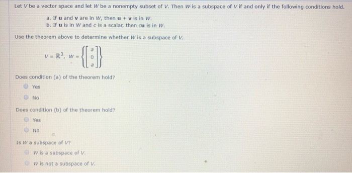 Solved Let V Be A Vector Space And Let W Be A Nonempty 