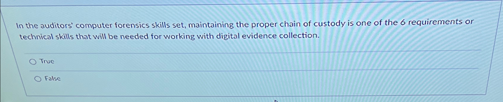 Solved In the auditors' computer forensics skills set, | Chegg.com