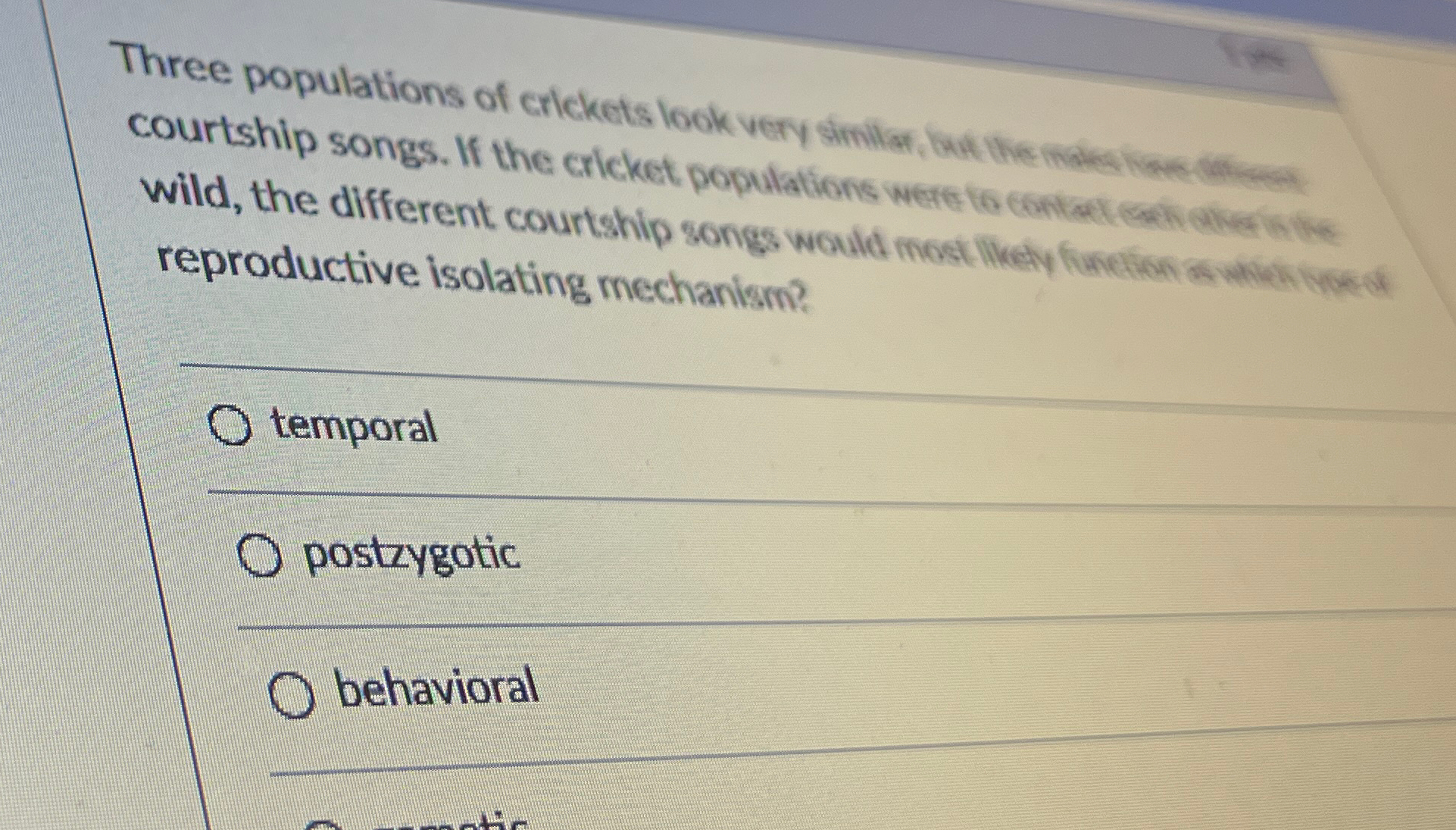 Solved reproductive isolating | Chegg.com