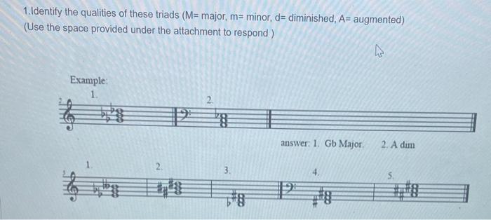 Solved 1. Identify the qualities of these triads ( M= major, | Chegg.com
