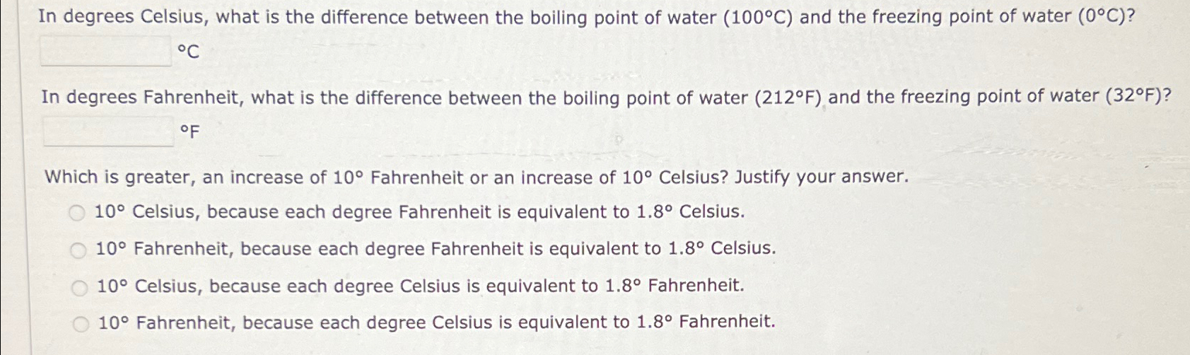 Solved In degrees Celsius, what is the difference between | Chegg.com