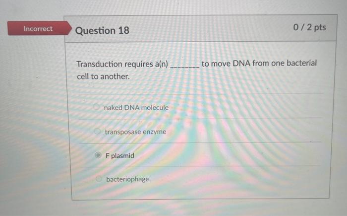 Solved Incorrect Question 18 072 pts Transduction requires | Chegg.com