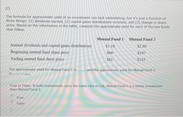 Solved (7) The formula for approximate yield of an | Chegg.com