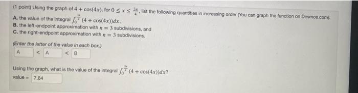 Solved (1 point) Using the graph of 4 + cos(4x), for 0 sxs | Chegg.com