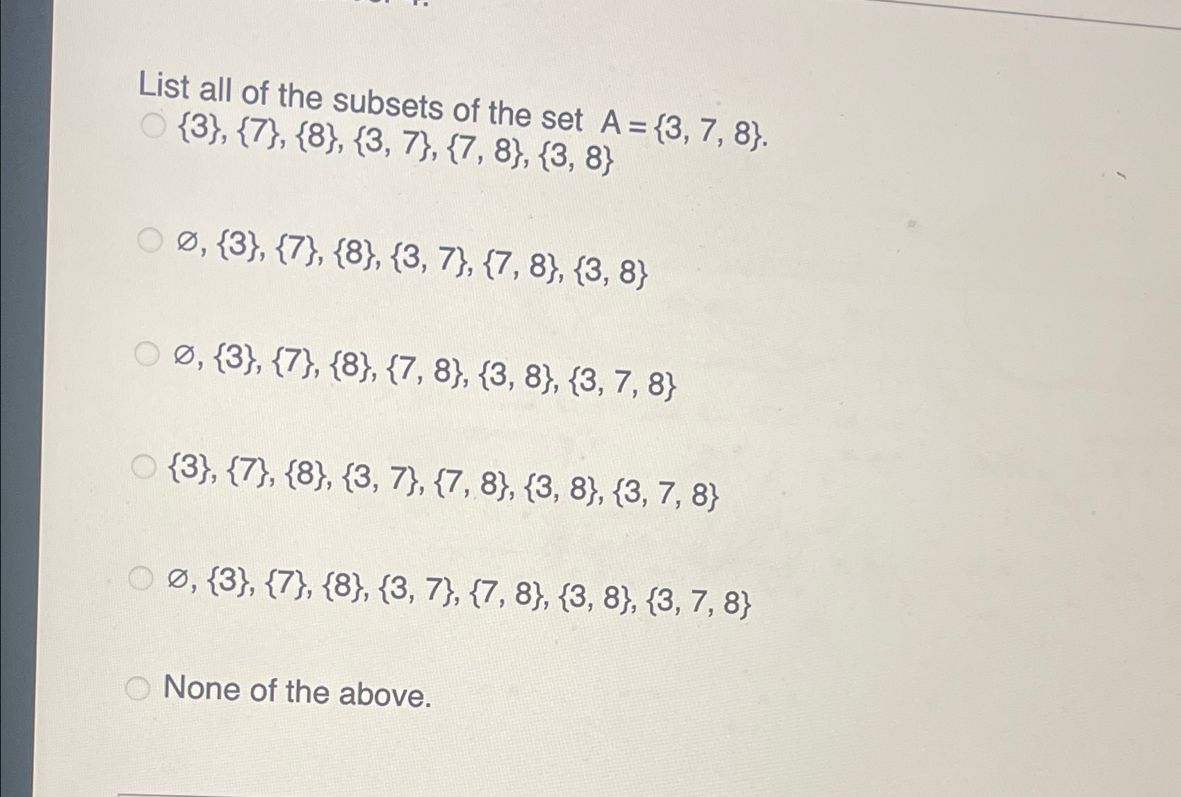 Solved List all of the subsets of the set | Chegg.com