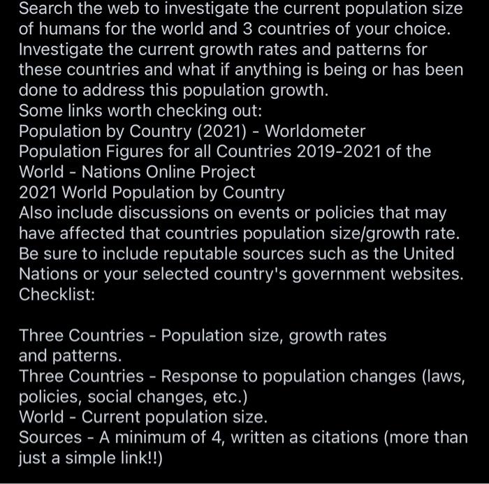 Search the web to investigate the current population | Chegg.com