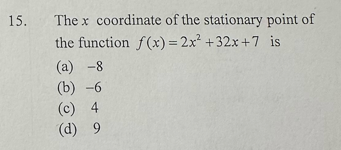 Solved The x ﻿coordinate of the stationary point of the | Chegg.com