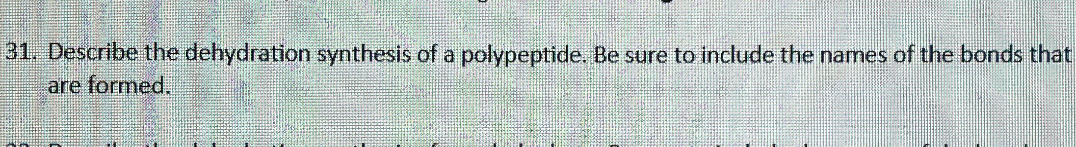 Solved Describe the dehydration synthesis of a polypeptide. | Chegg.com