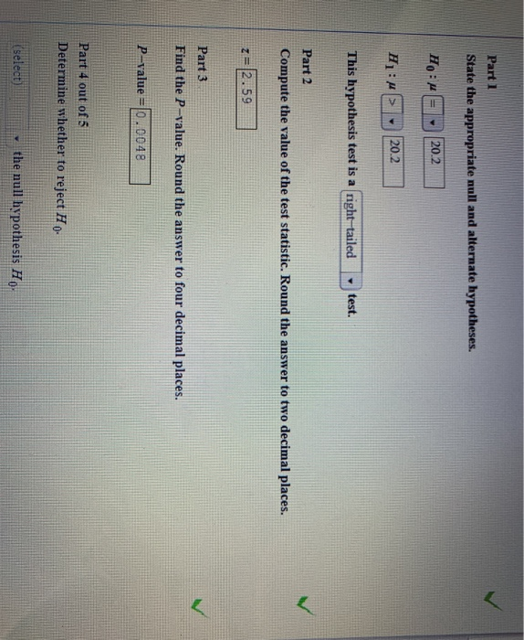 Solved Part 1 State the appropriate null and alternate | Chegg.com